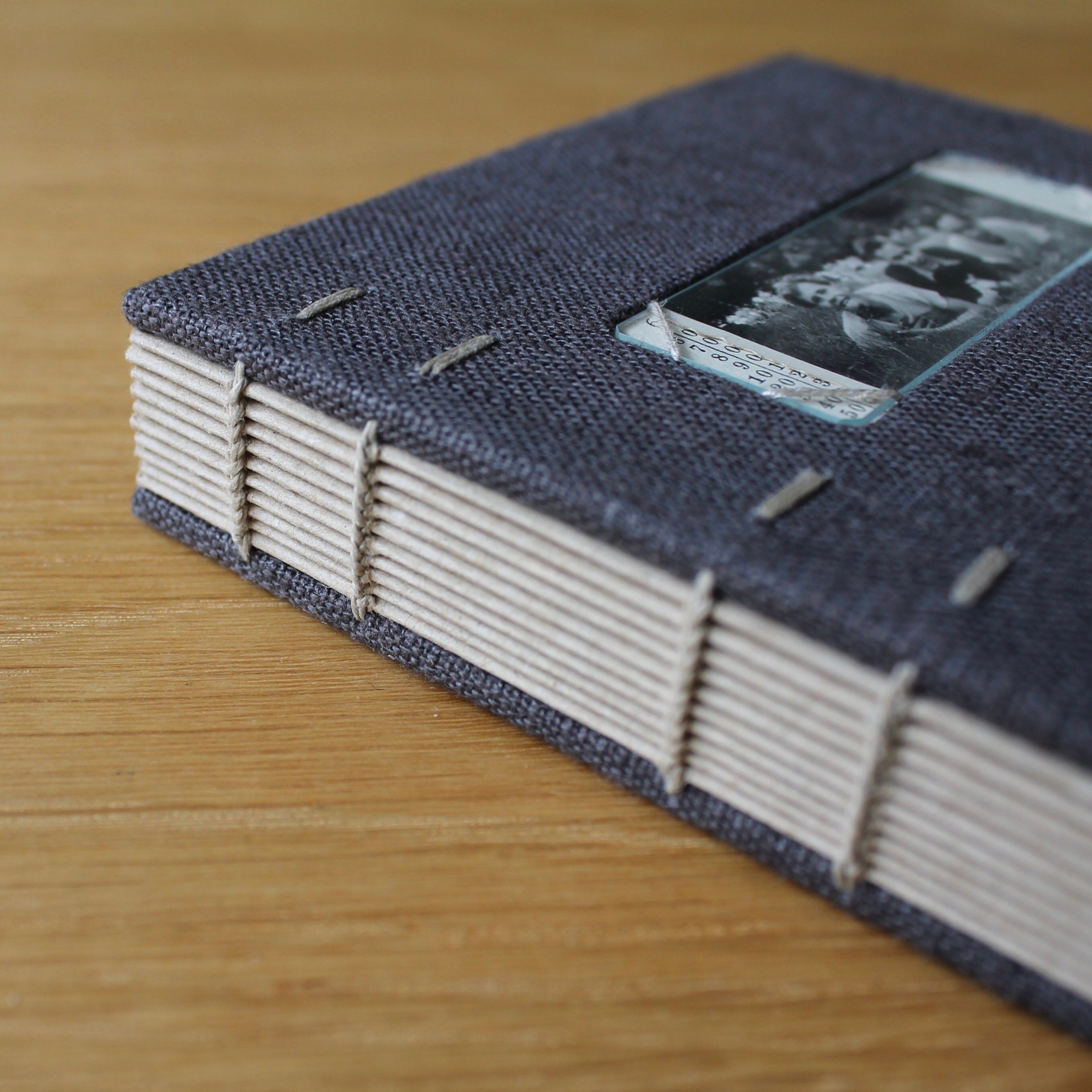 Grey Linen Coptic Bound Notebook with a Vintage Photo of Young Boys ...