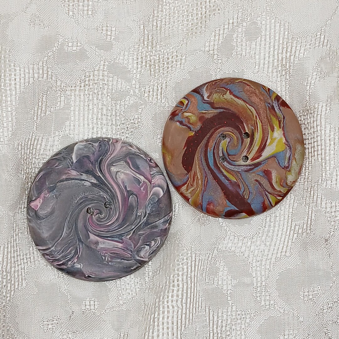2 Inch Handmade Button, Large Round Artisan Button, Swirl Design B113 ...