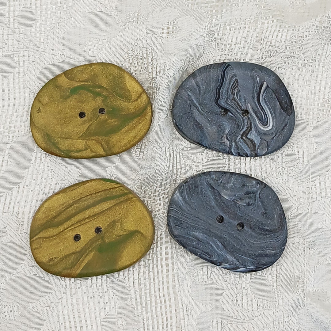 Organic Handmade Buttons, 1 1/2 Inch, Wonky Artisan Buttons, Gold and Green or Silver Grey ...