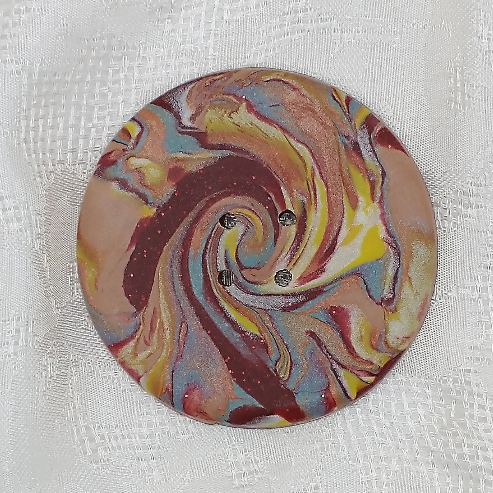 2 Inch Handmade Button, Large Round Artisan Button, Swirl Design B113 ...