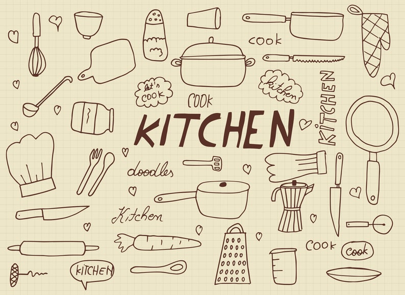 Hand-drawn Kitchen Doodle Collection Set - Digital Download - Etsy