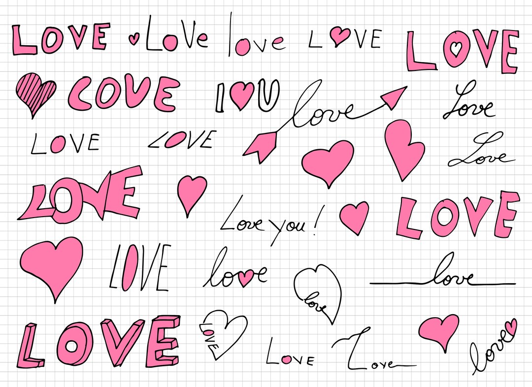 Hand-drawn Love Doodle Set With Pink Accents - Digital Download - Etsy