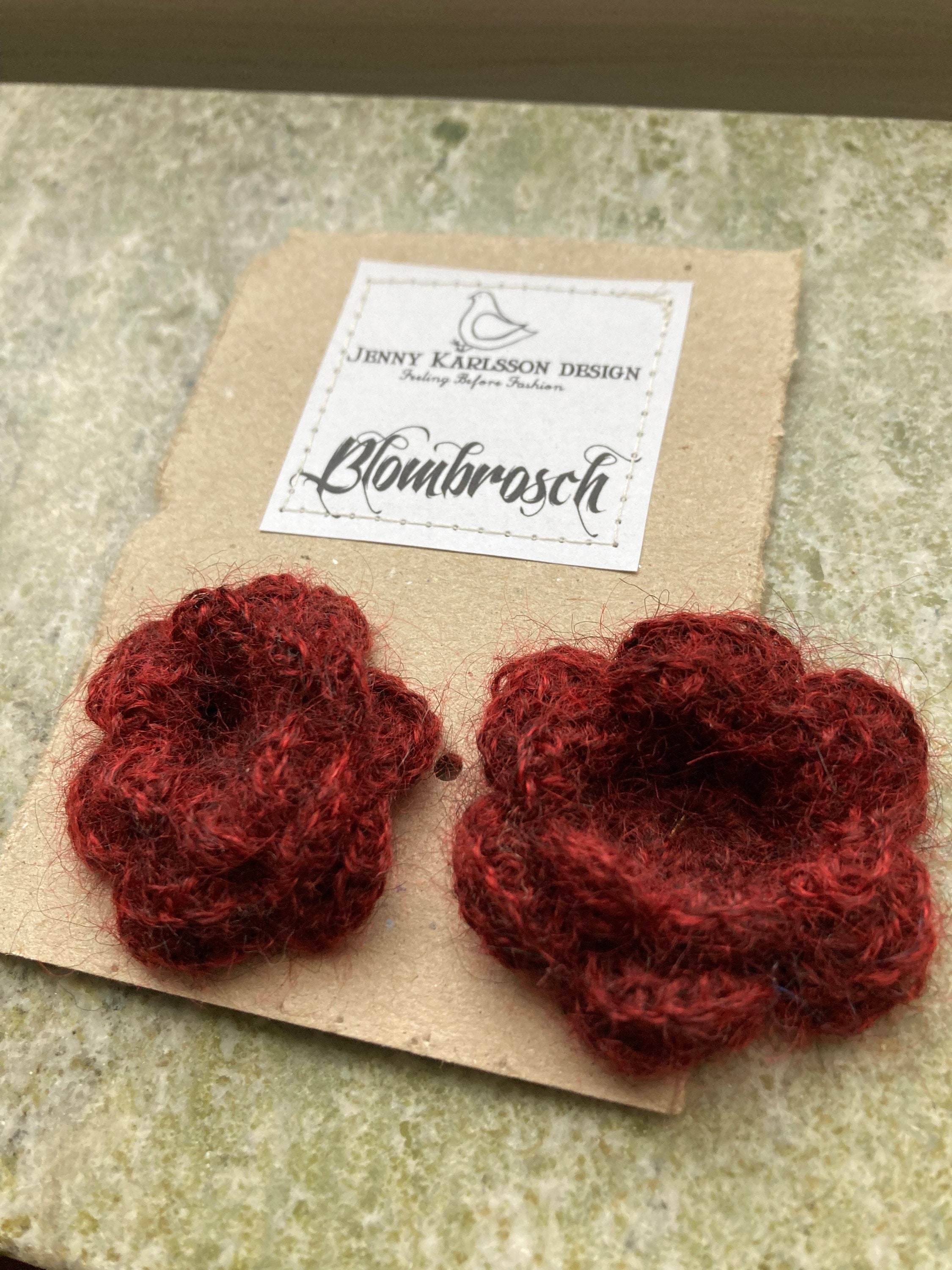 Flower Brooches - Red - Many Colours - Crochet - Wool - Lovely Flowery ...