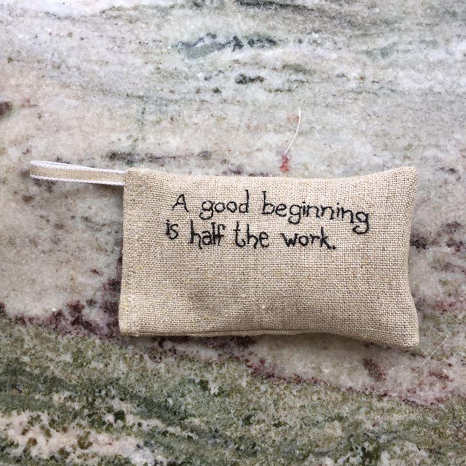 Hand Embroidered Linen Lavender Sachet – Inspirational Proverb A Good ...