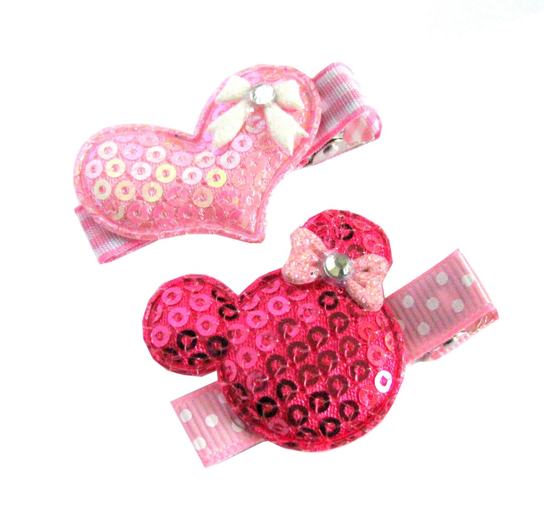 Hot Pink Mouse and Light Pink Heart Hair Clippie Set Hair Clip Set - Etsy