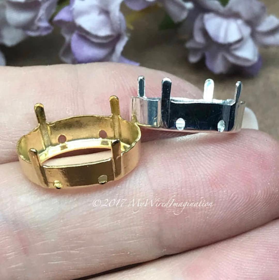 2 Pcs Silver or Gold Plated Settings, Fits Oval Shape 4120 Crystals ...