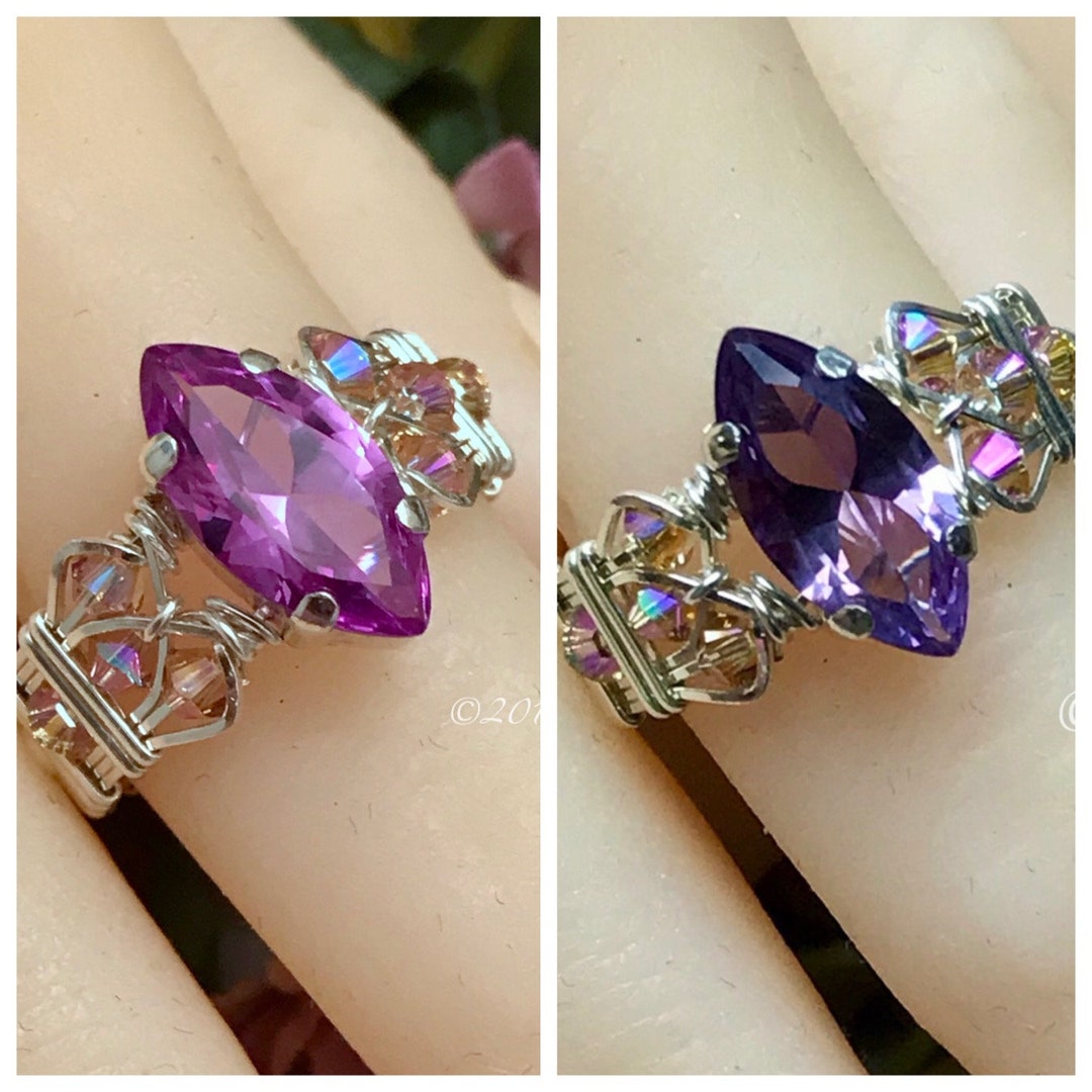 Marquise Alexandrite Wideband Handmade Ring, Lab Alexandrite, Color ...
