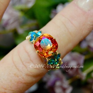 LAST ONE Fiery Astral Pink Swarovski Crystal Handmade Ring, Astral Pink ...
