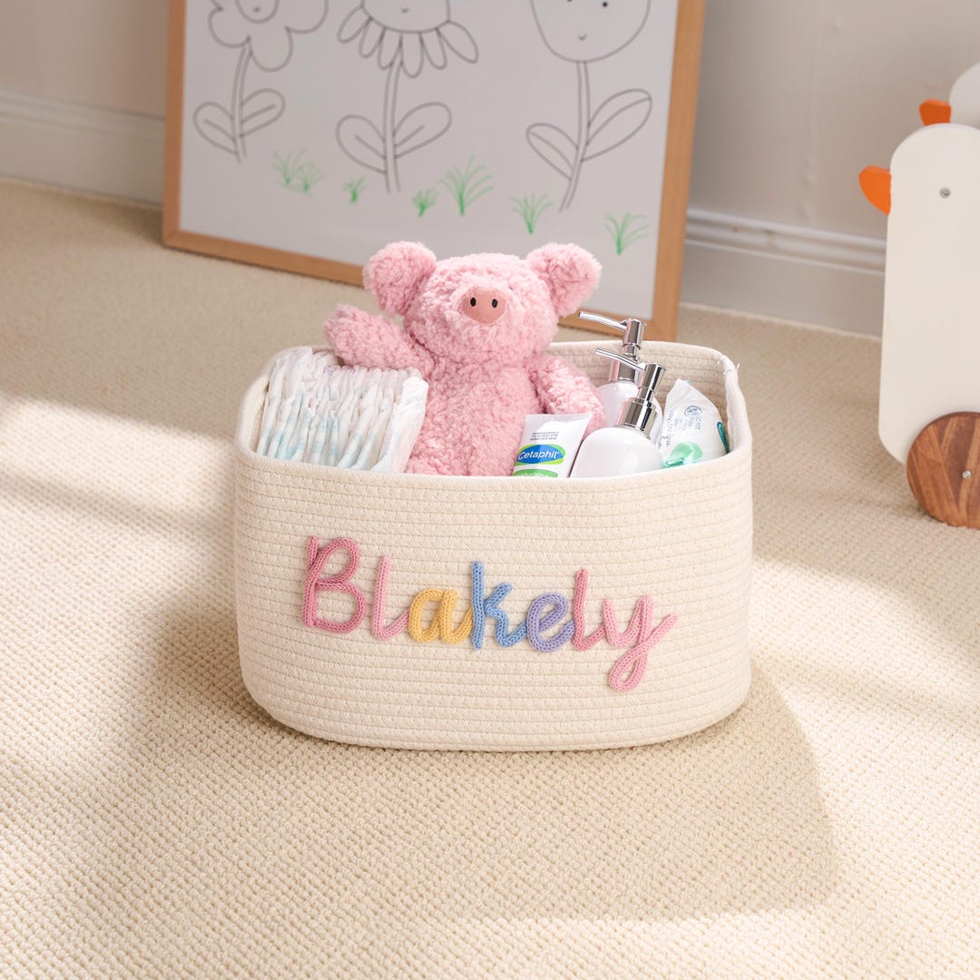 Personalized Baby Basket | Rope Cotton Baby Gift Basket | Baby Gift ...