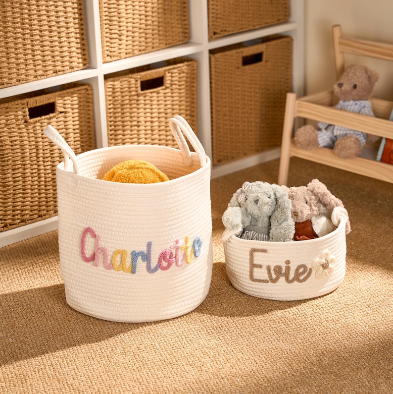 Personalized Rope Cotton Baby Basket: Nursery Toy Storage - Etsy