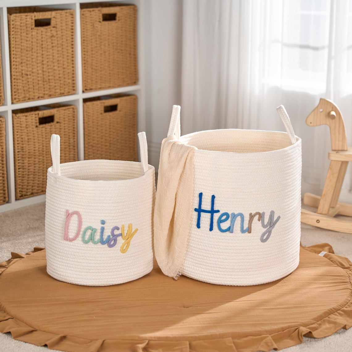 Personalized Rope Cotton Baby Basket: Nursery Toy Storage - Etsy