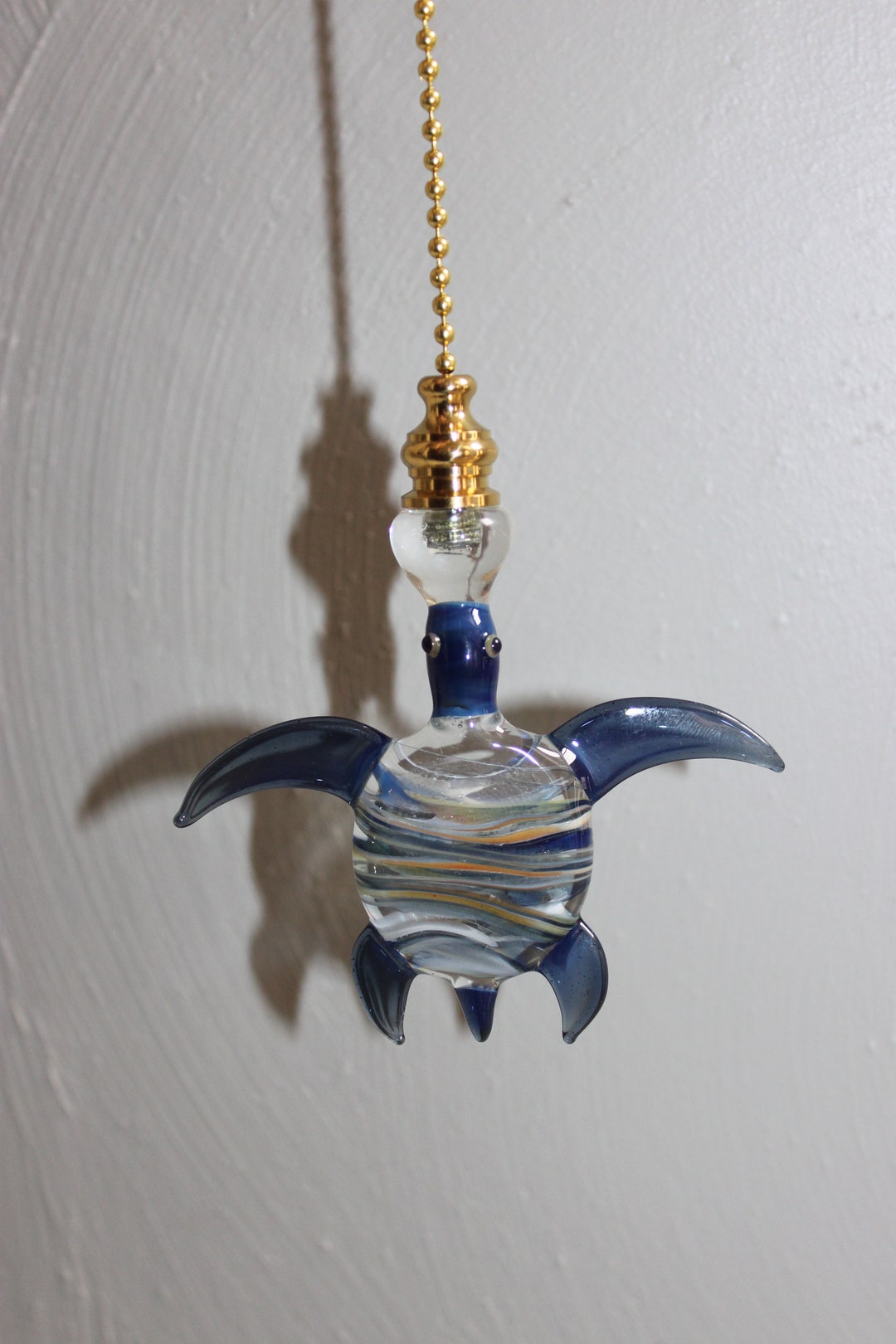 Hand Blown Glass Turtle Fan Pull, Blue and Coral Color, Ready to Ship ...