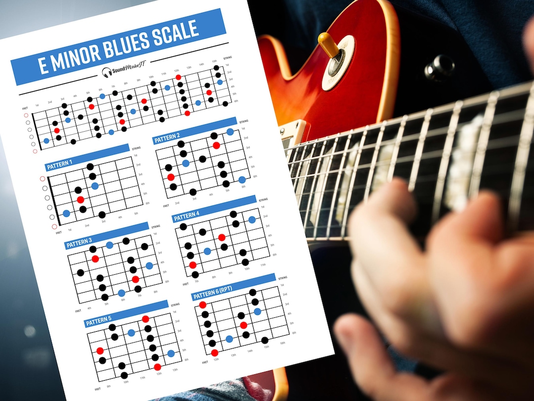 E Minor Blues Scale Inc. Pentatonic Pattern, Blues, and Root Notes ...