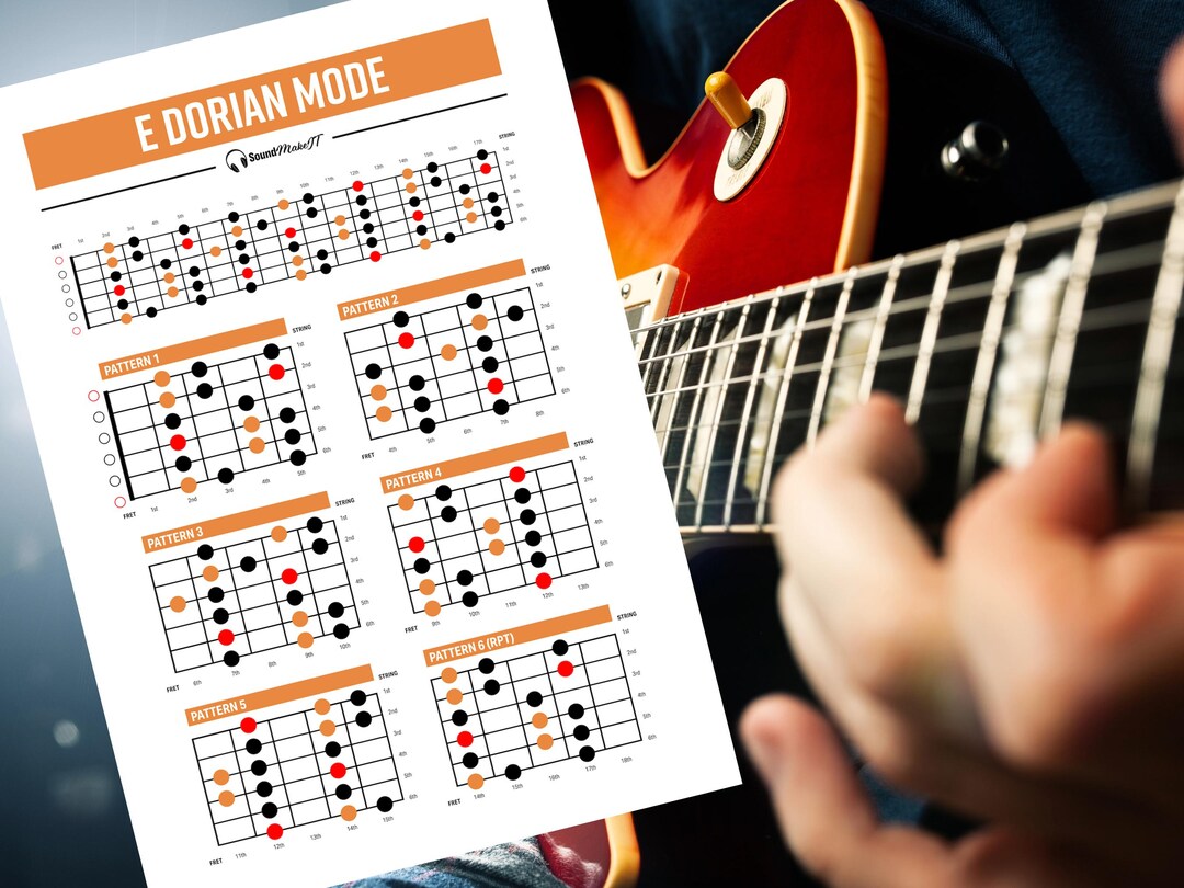 Large E Dorian Mode Chart Essential Guitar Mode Complements E Minor ...