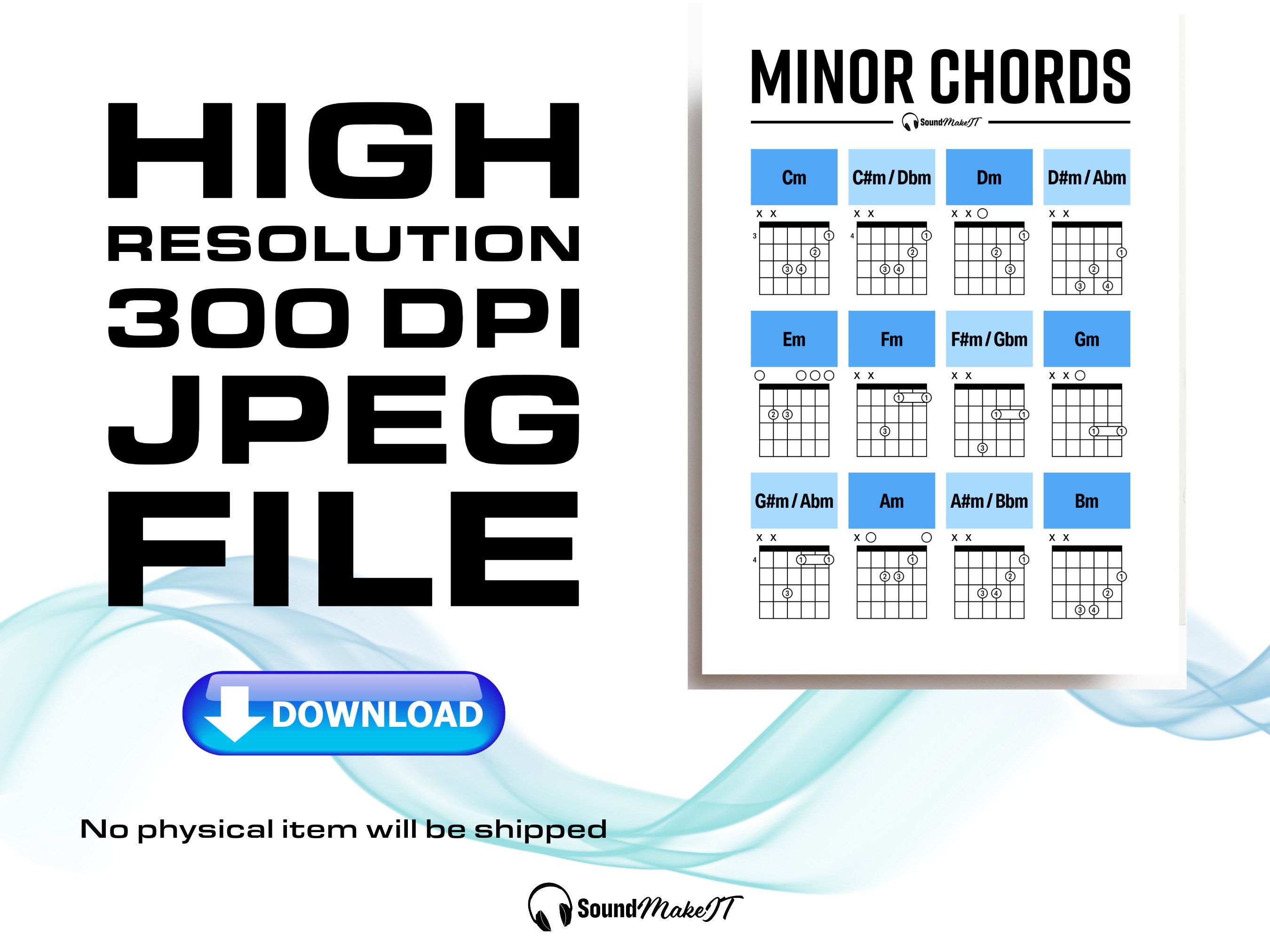 Minor Chord Chart for Guitar JPEG 300 DPI High-resolution Printable ...