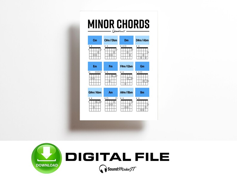 Minor Chord Chart for Guitar JPEG 300 DPI High-resolution Printable ...