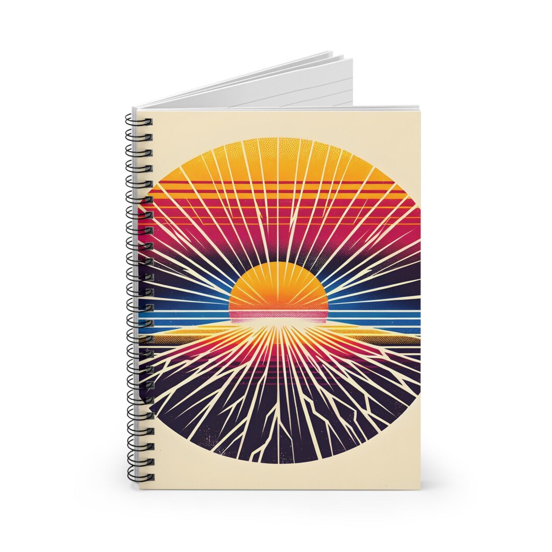Spiral Notebook - Bohemian Sunset, Ruled Line, Retro Sunburst Horizon ...