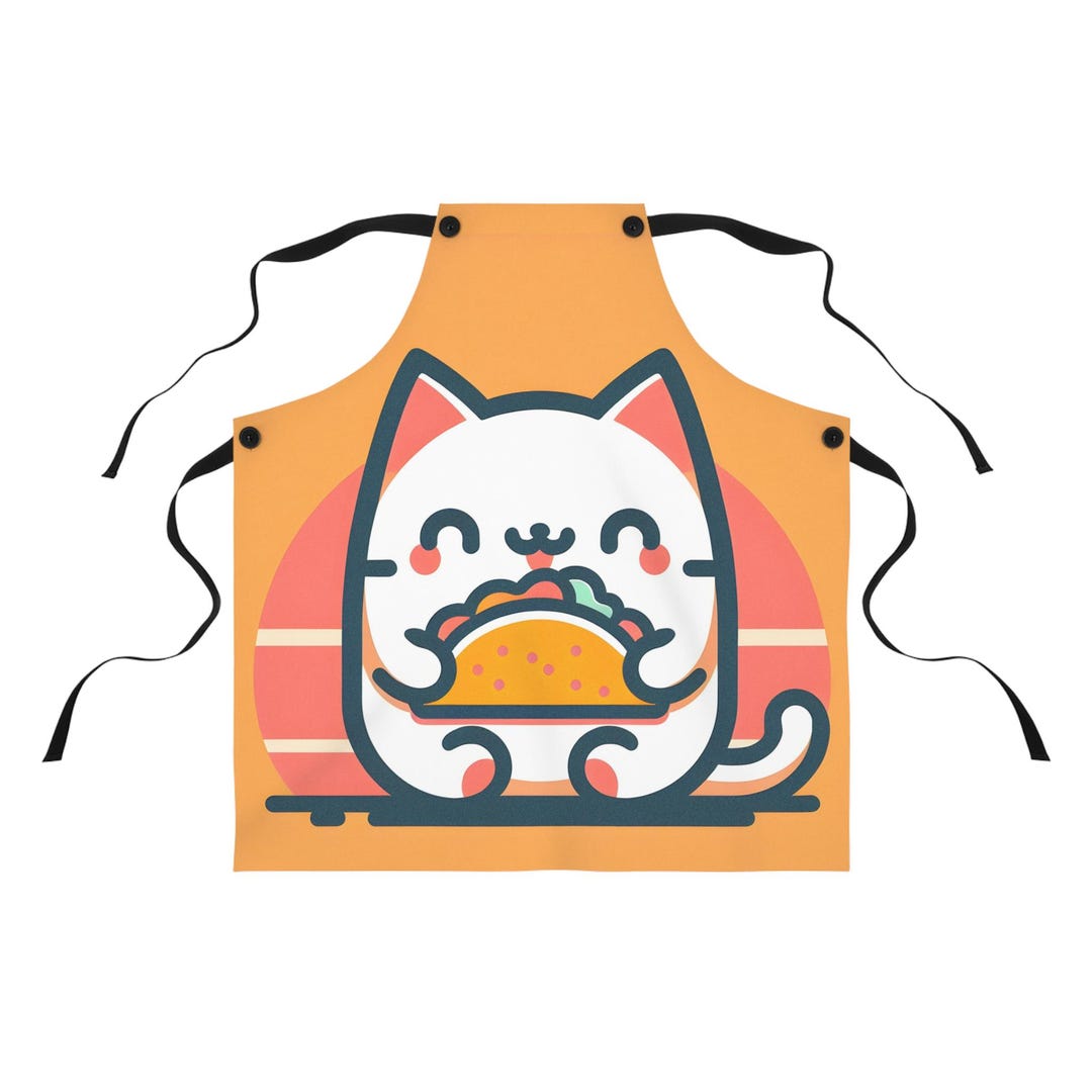 Apron - Taco Cat, Kawaii Minimalist Cat BBQ Grilling Apron, Taco ...