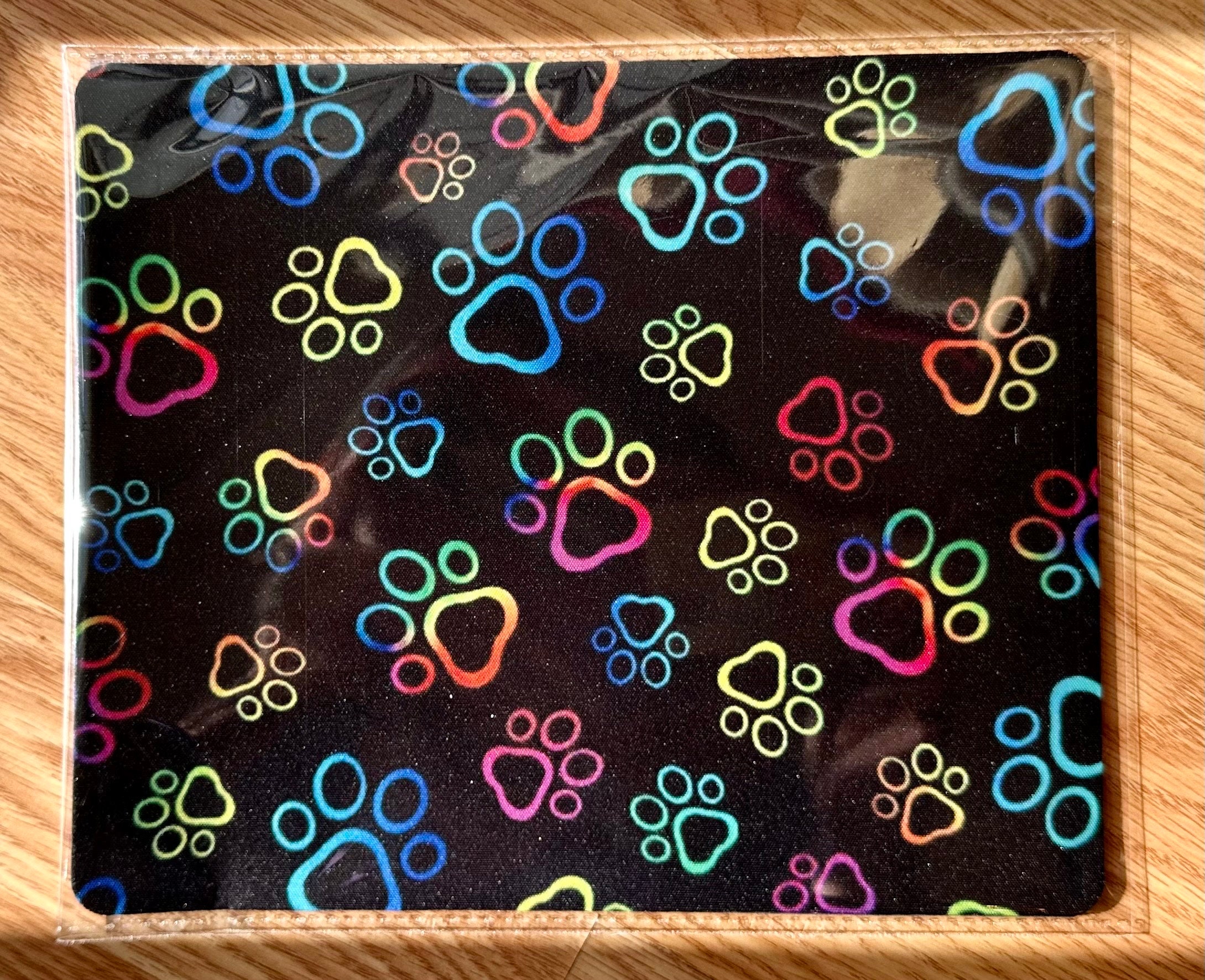 Black With Rainbow Paw Prints Mousepad Animal Lover Cat Dog - Etsy