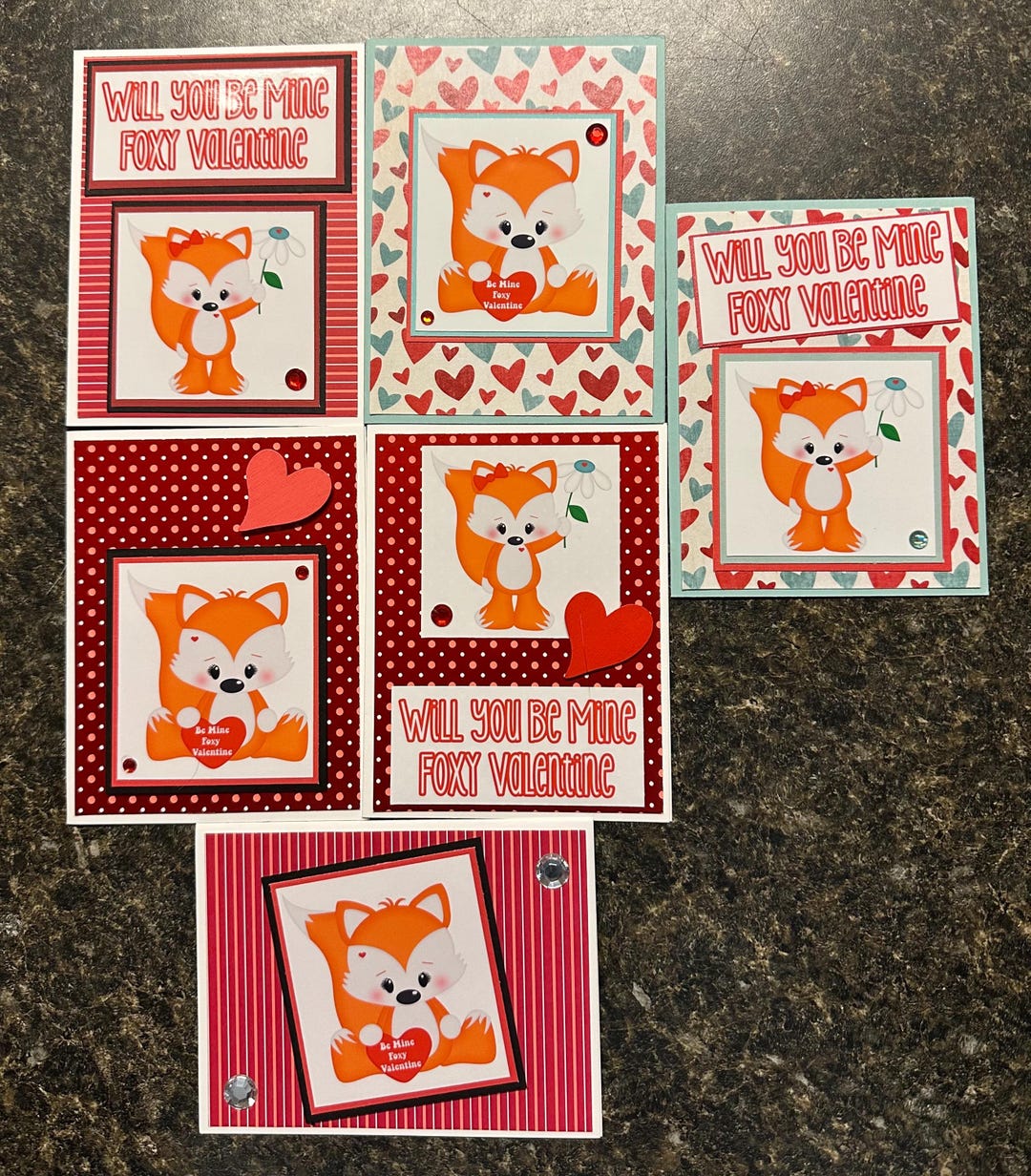 Fox Valentines Day Cards Red White Aqua Hearts Will You Be Mine Foxy ...