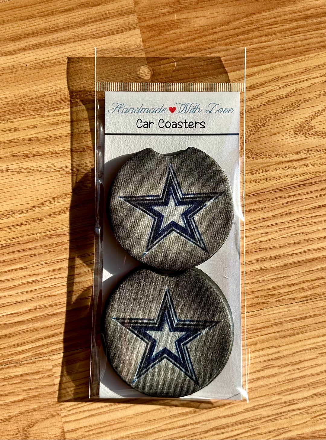 Dallas Cowboys Star Blue Grey Car Coasters Set 2 Gift Birthday Father's ...