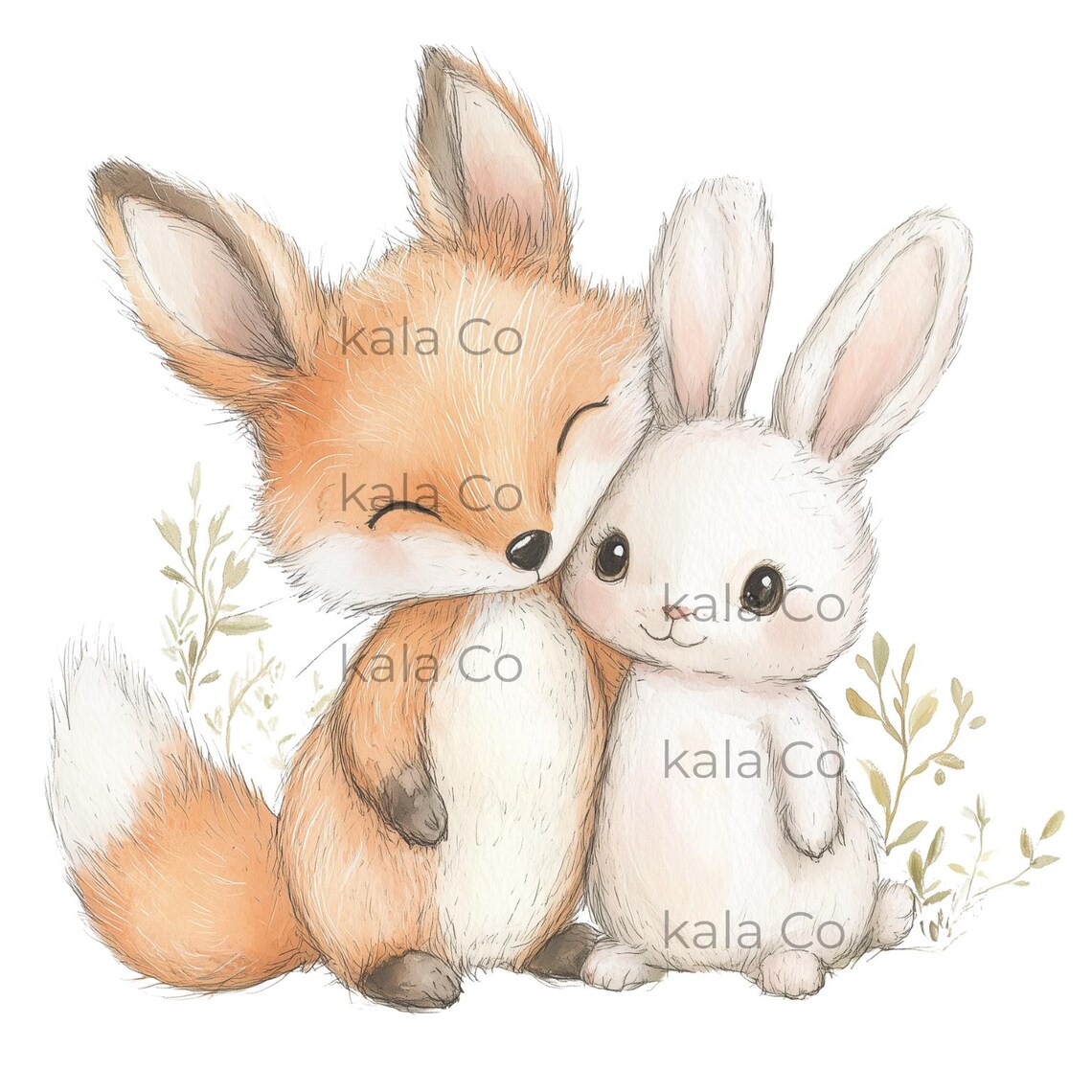 Watercolor Fox & Bunny Clipart – Nursery Art PNG Bundle (digital ...