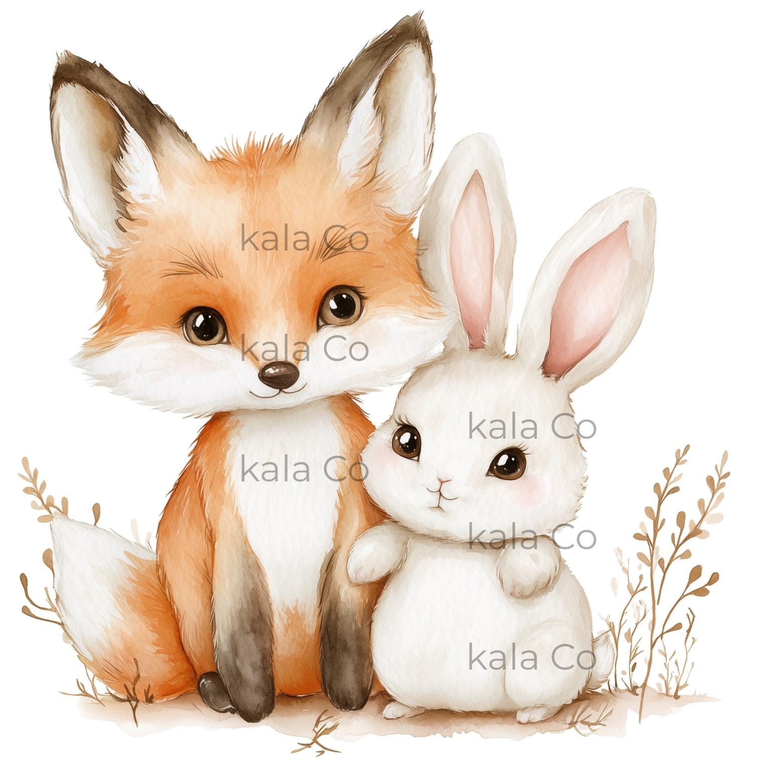 Watercolor Fox & Bunny Clipart – Nursery Art PNG Bundle (digital ...
