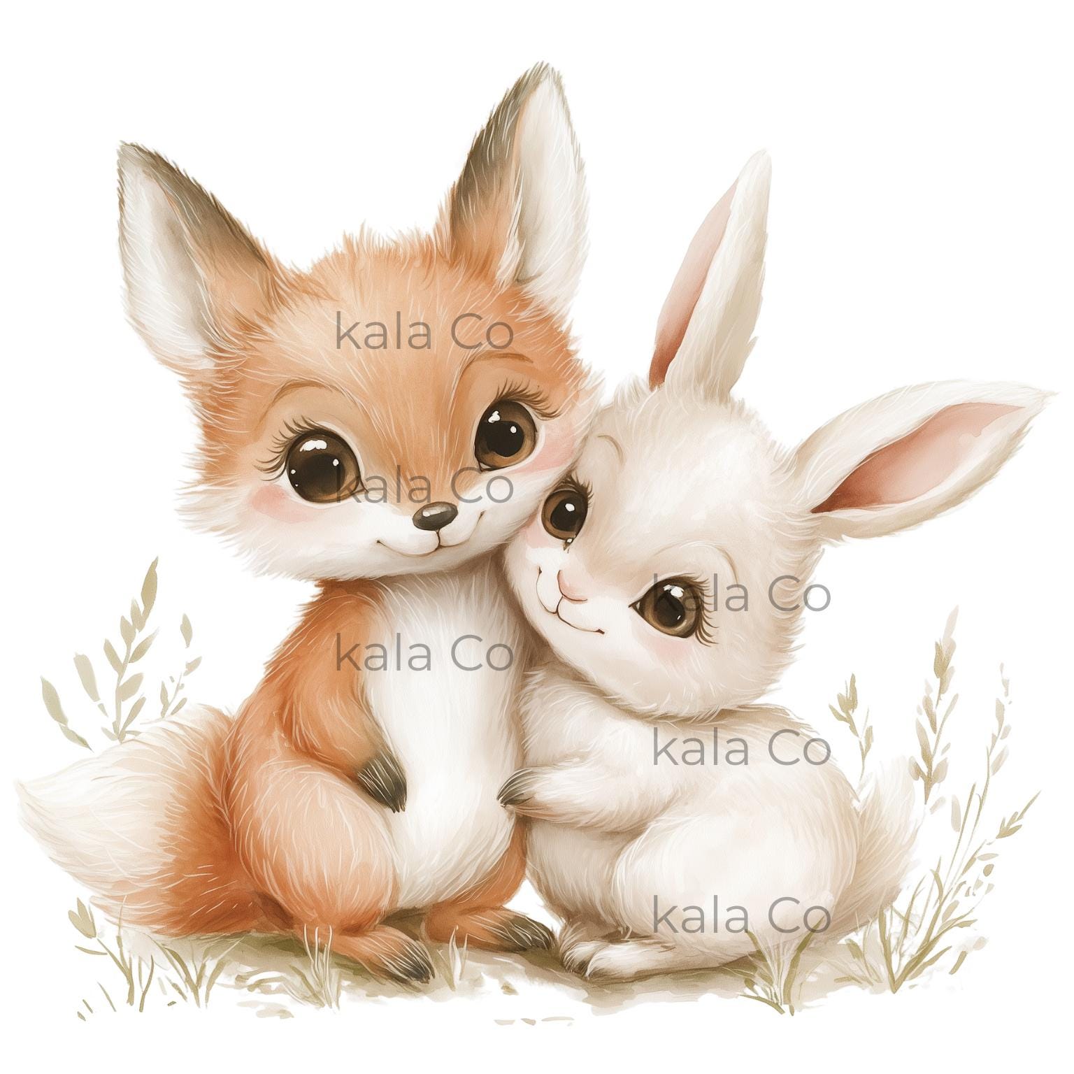 Watercolor Fox & Bunny Clipart – Nursery Art PNG Bundle (digital ...