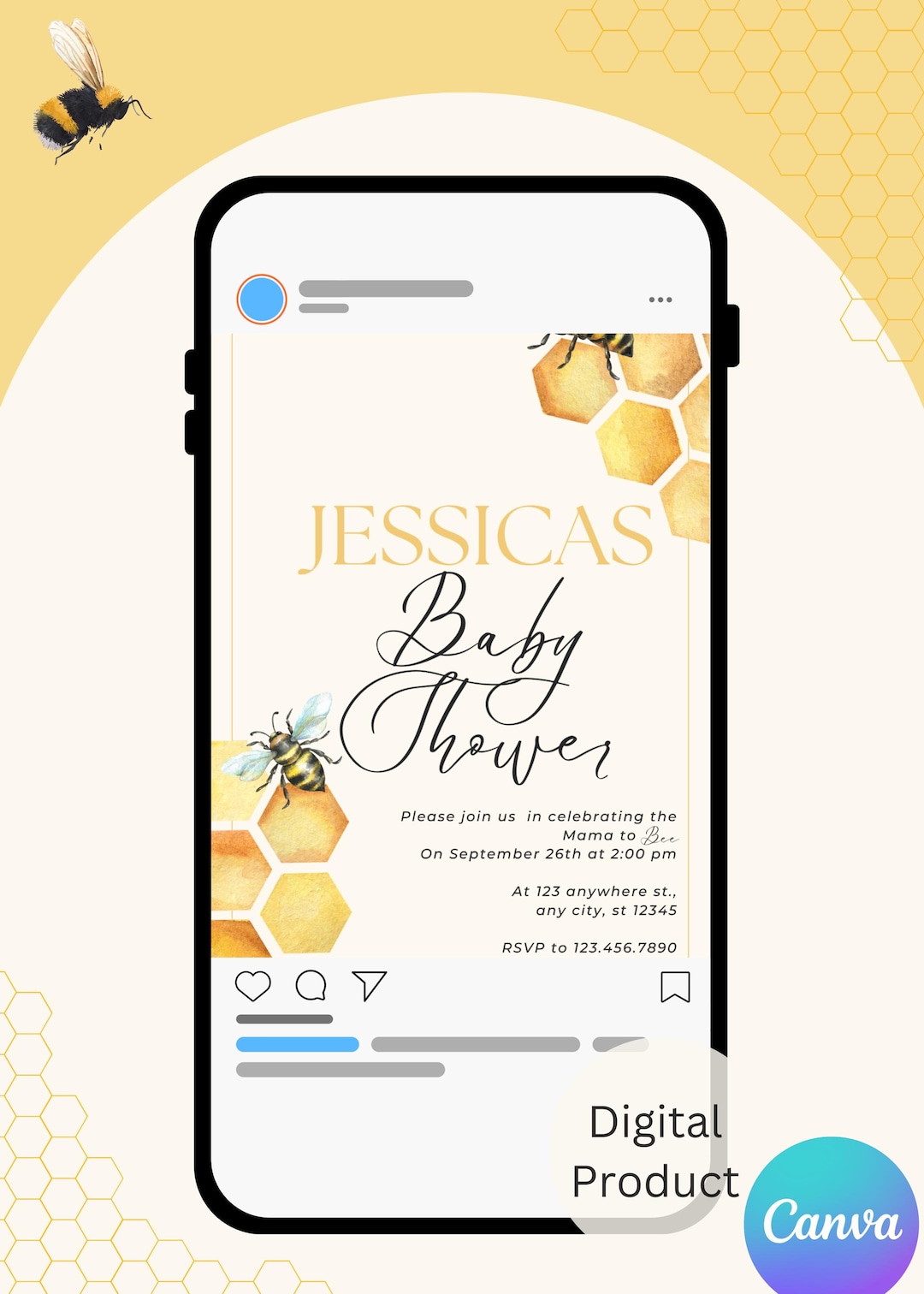 Digital Baby Shower Invitation, Digital Baby Shower Invite, Baby Shower ...