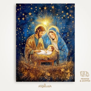 Birth of Jesus Printed Poster - Nativity Scene Print - Holy Family Art ...