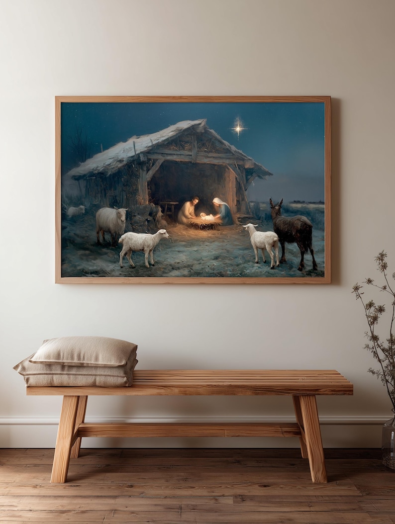 Nativity Painting | Baby Jesus in Manger | Manger Art Print | Christmas ...