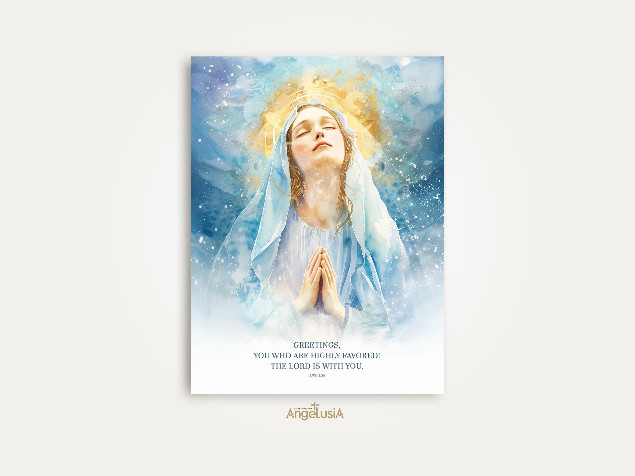 Luke 1:28 Poster - Virgin Mary Watercolor Painting - Christian Art ...