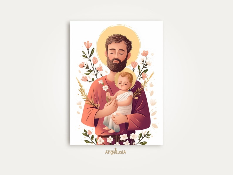 Saint Joseph and Jesus Poster Printed Sacred Christian Art, Religious ...