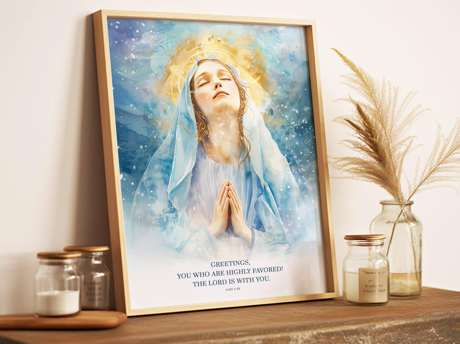 Luke 1:28 Poster - Virgin Mary Watercolor Painting - Christian Art ...