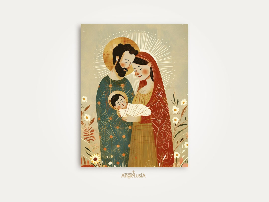 Holy Family Poster Mary and Baby Jesus With St. Joseph, Modern Catholic ...