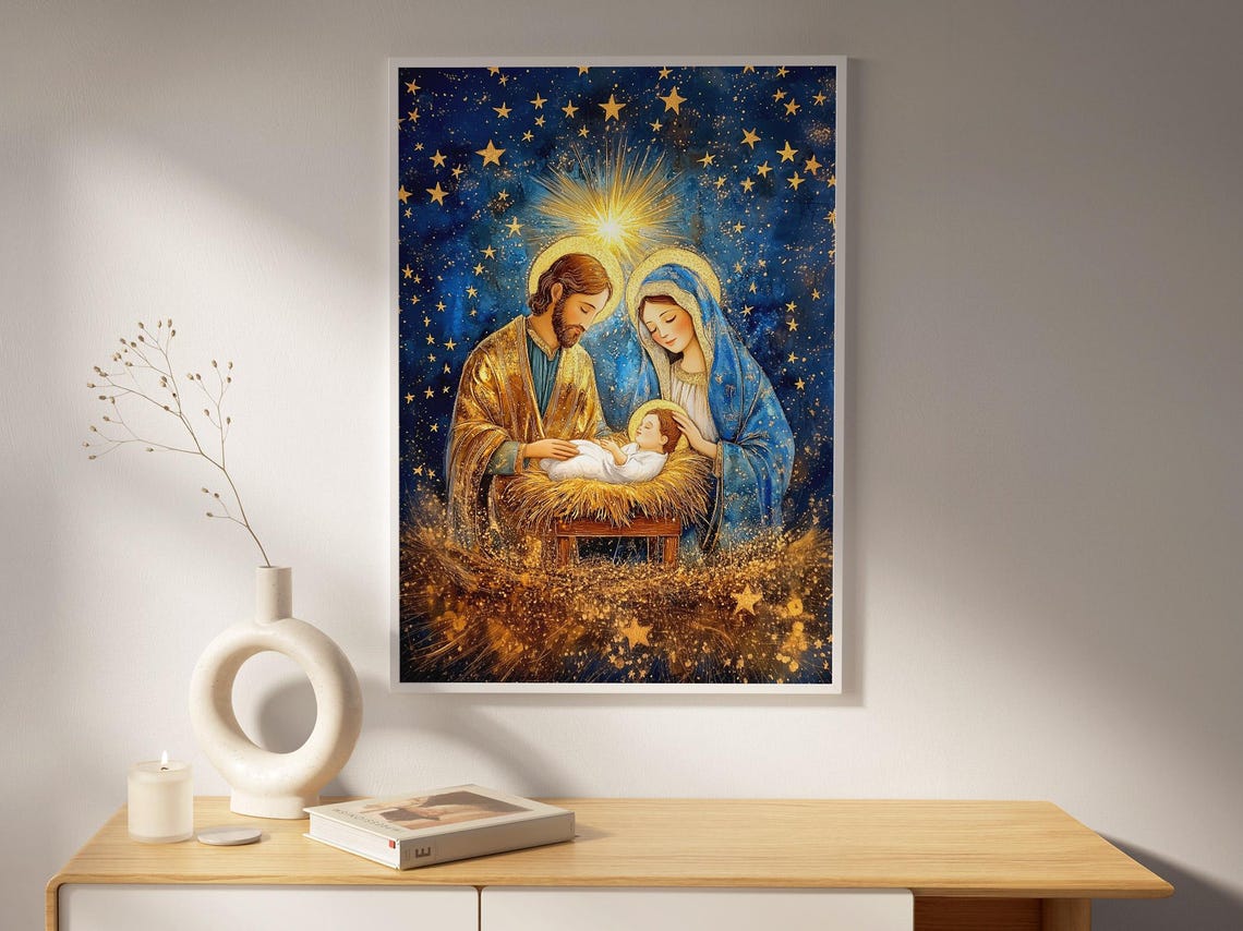 Birth of Jesus Printed Poster - Nativity Scene Print - Holy Family Art ...