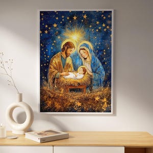 Birth of Jesus Printed Poster - Nativity Scene Print - Holy Family Art ...