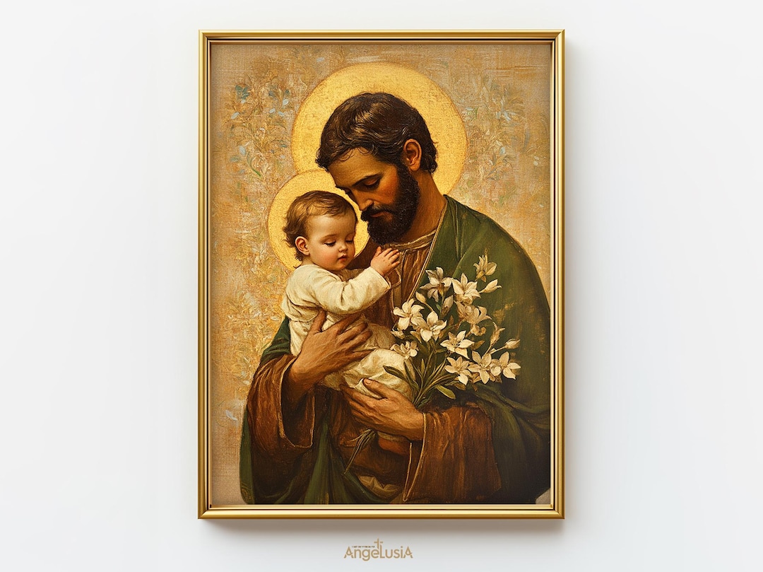 Saint Joseph With Jesus Printed Poster / Christian Wall Art / St Joseph ...
