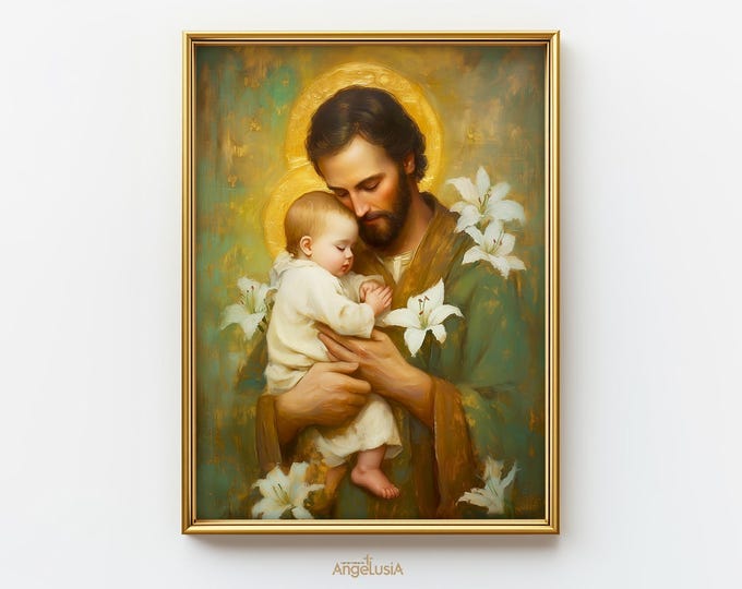 St. Joseph and Baby Jesus Art Print, Catholic Art, Saint Art, St ...