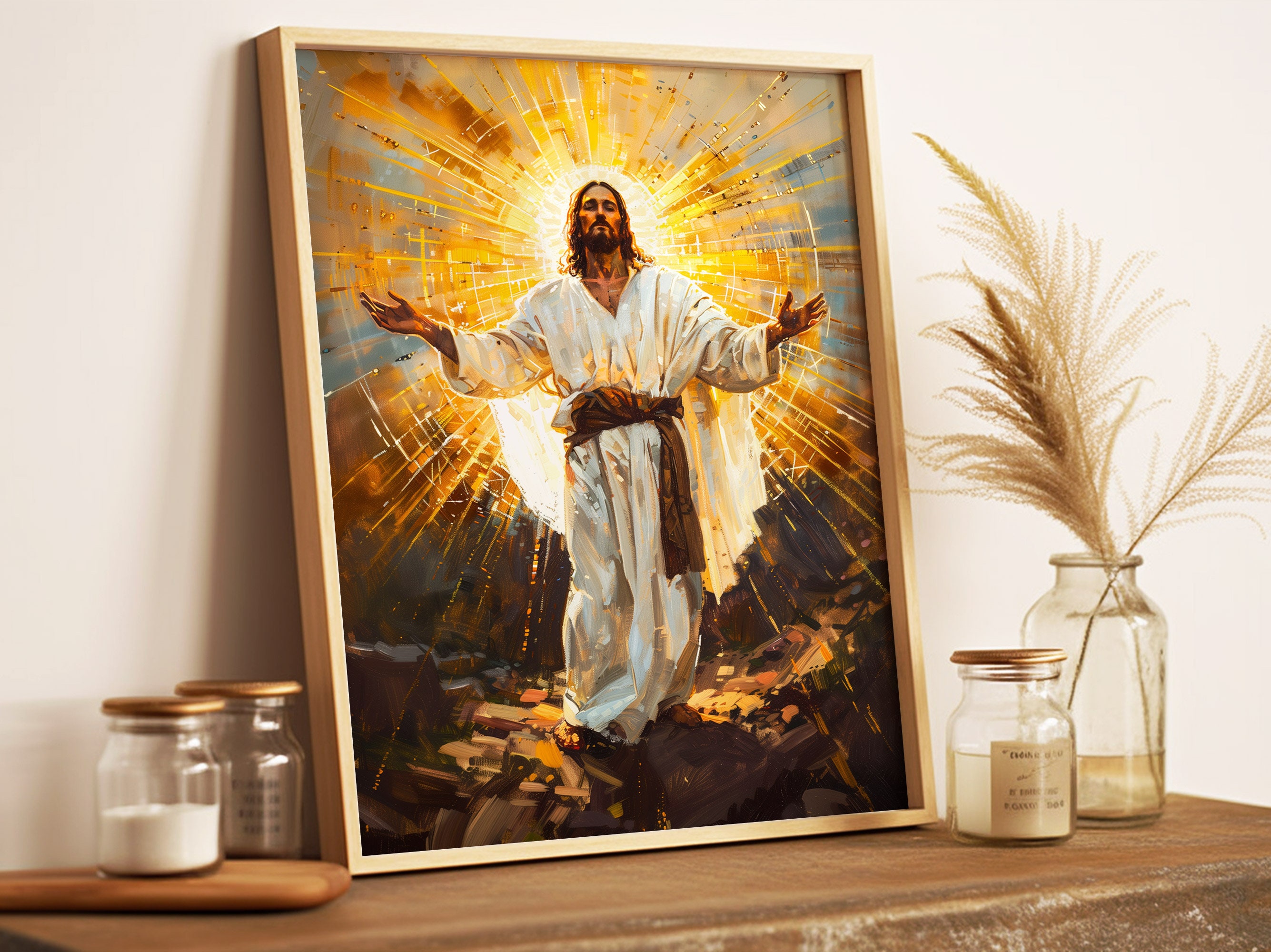 Printed Jesus Painting Poster - Christian Art, Religious Home Decor ...