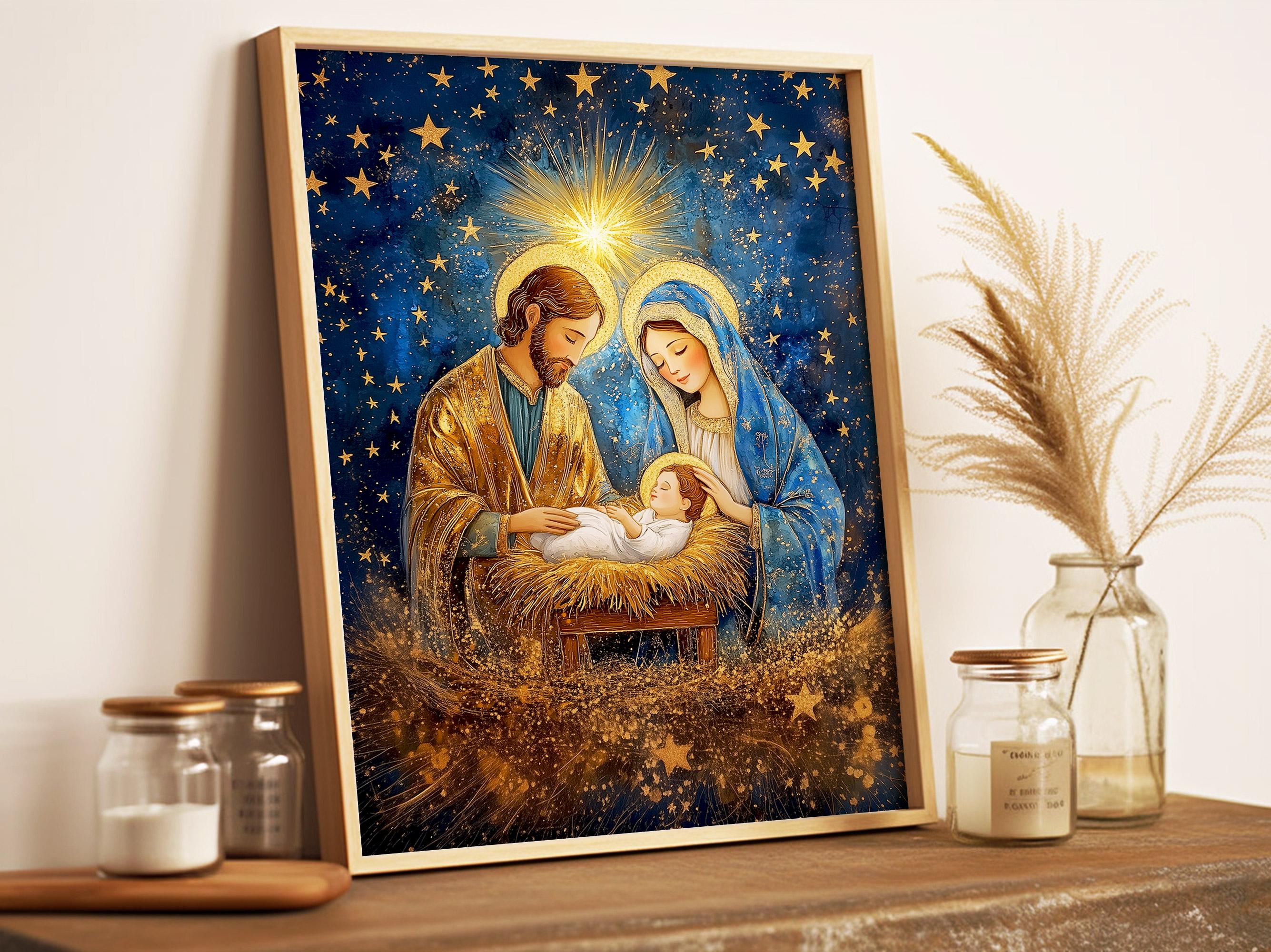 Birth of Jesus Printed Poster - Nativity Scene Print - Holy Family Art ...