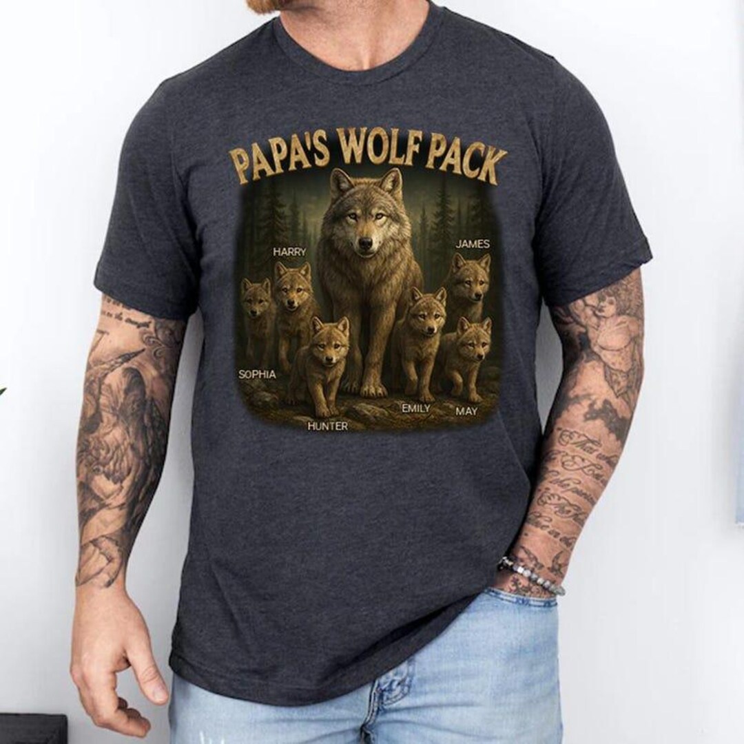 Wolf Dad Bonded Like A Wolf Pack PNG, Father's Day PNG, Kids Names ...