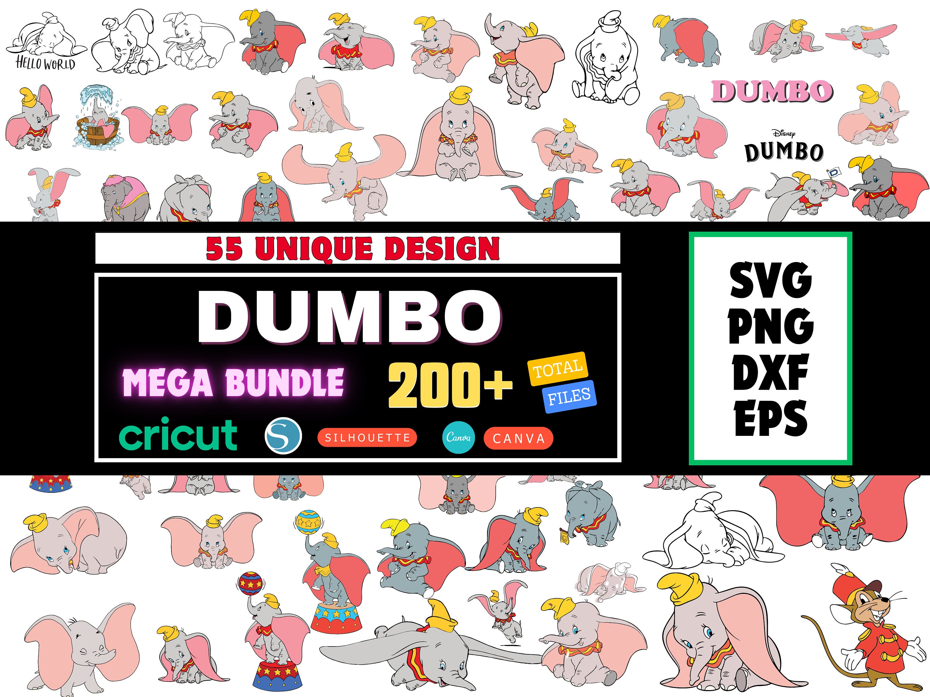 Dumbo Layered SVG Bundle, Dxf, Eps, Svg, Png , Dumbo PNG, Dumbo SVG ...