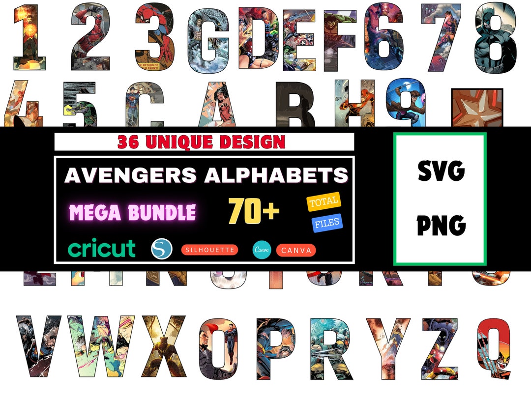 Avengerss Alphabet Numbers Font Letter Svg BUNDLE, Svg-png, Layered ...