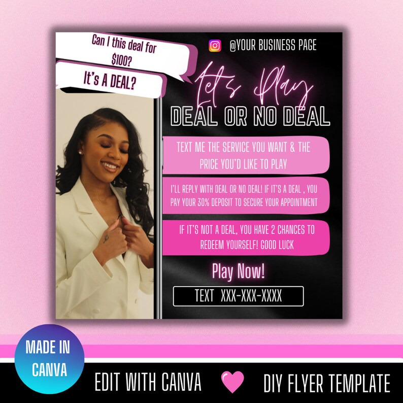 Deal or No Deal Flyer, Social Media Template, Hairstylist, Make-up ...
