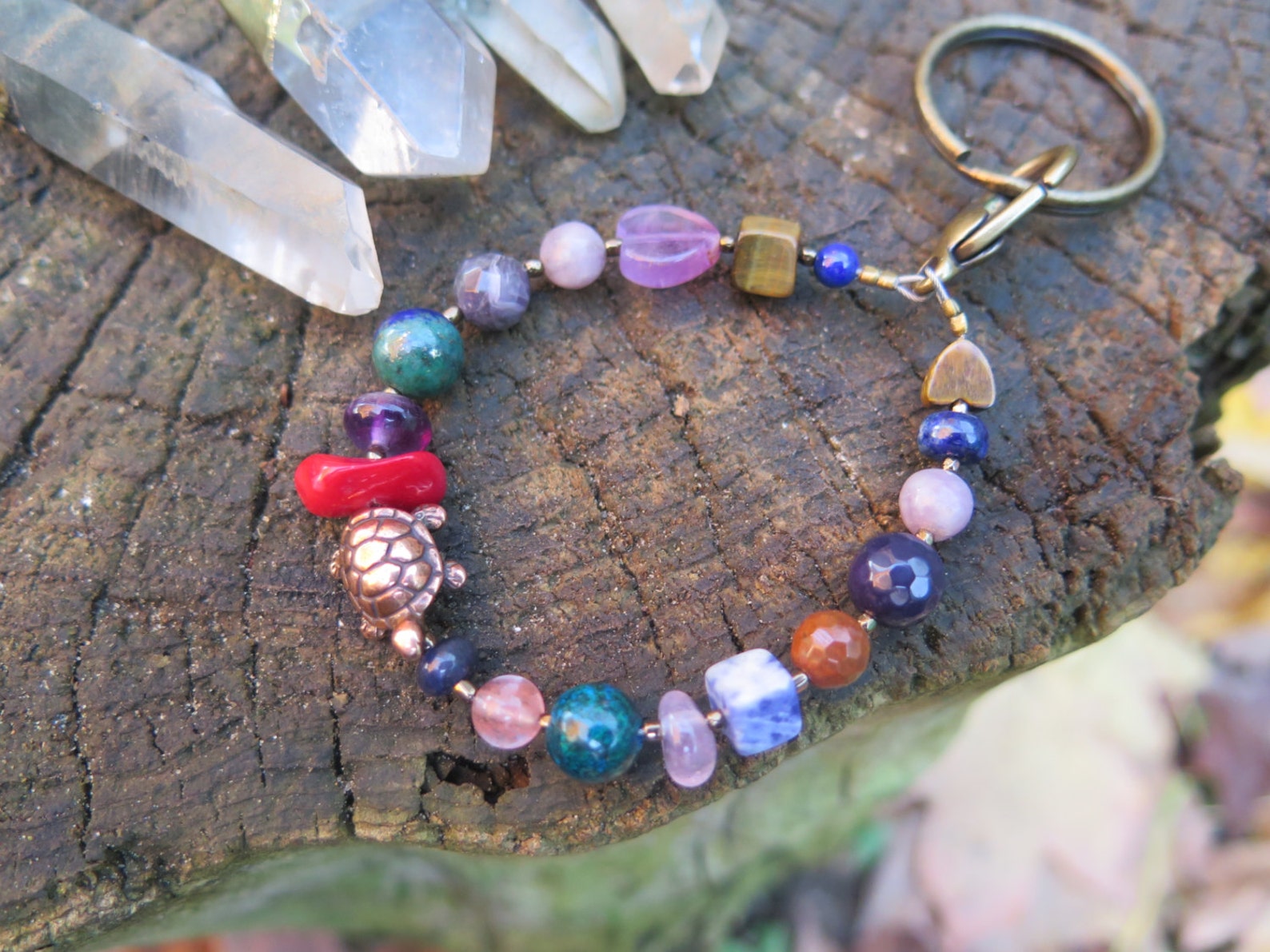 Turtle Stone Keychain - Mystic Colorful - Red Purple Blue - Bohemian ...