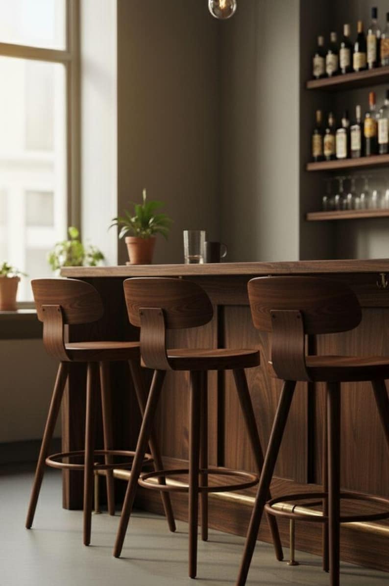 Handmade Walnut Finish Bar Stool | Mid-century Modern Kitchen Stool - Etsy