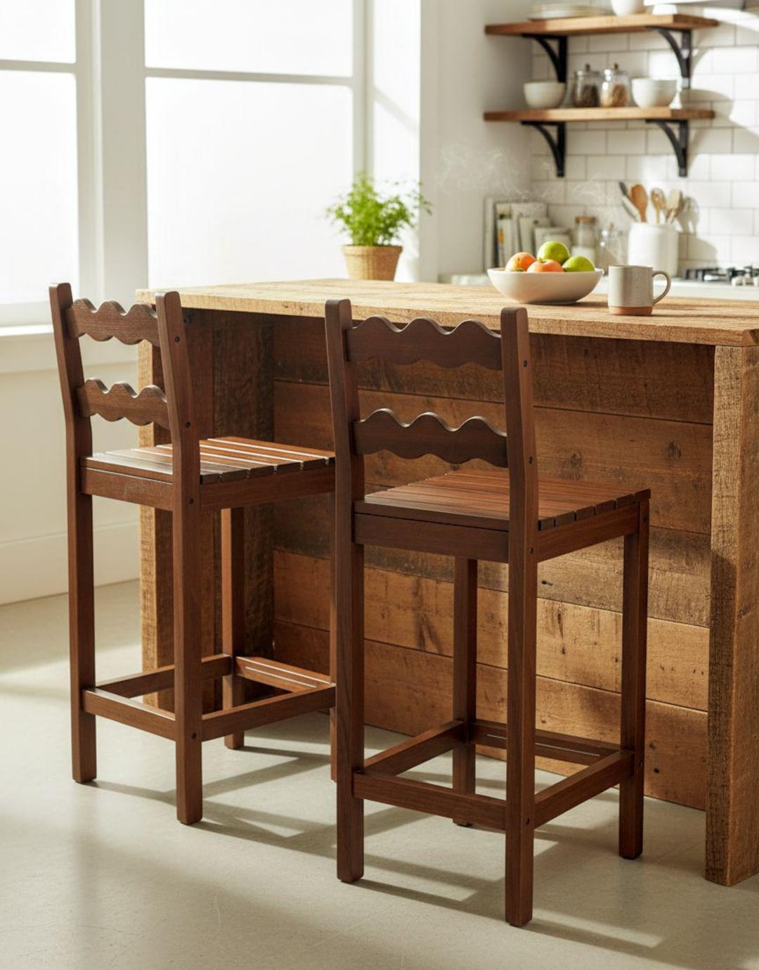 Handmade Wooden Bar Stool | Rustic Kitchen Counter Chair |solid Wood ...
