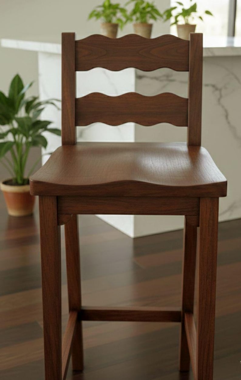 Handmade Wooden Tarang Bar Stool | Rustic Kitchen Counter Chair | Wavy ...