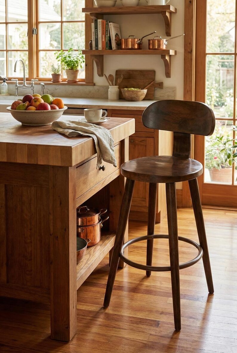 Handmade Walnut Finish Bar Stool | Mid-century Modern Kitchen Stool - Etsy